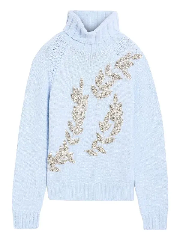 Oscar De La Renta Crystal-embellished Wool Turtleneck Sweater - Sky Blue