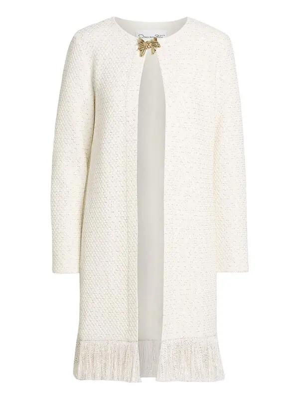 Oscar De La Renta Fringed Sequin-embellished Textured-knit Coat - Ivory