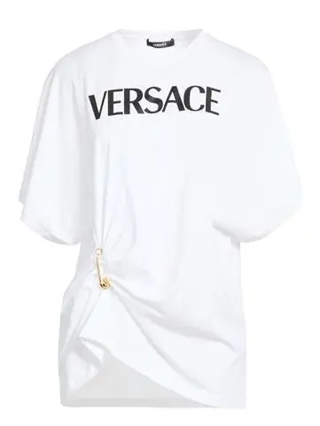 Versace T-shirt With Appliqués, Brand Logo, And Brooch - White