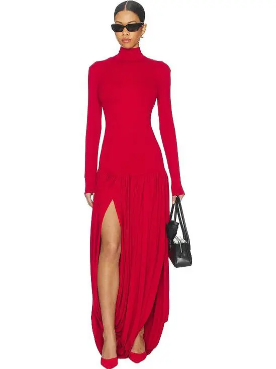 Magda Butrym Long Sleeve Draped Dress - Red