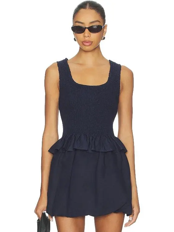 Onia Air Linen Smocked Tank Top - Noir Navy