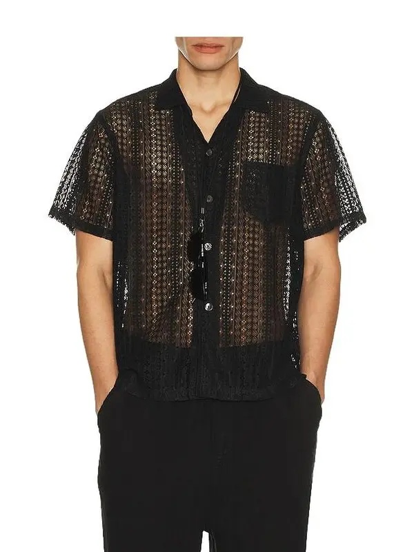 BATHER Gonzo Lace Camp Shirt In Black - Ink