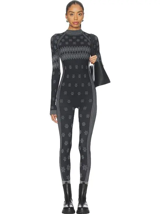 SKIMS First Layers Turtleneck Catsuit - Obsidian Winter Fairisle