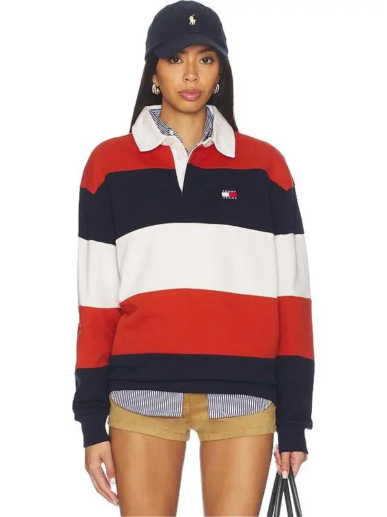 Tommy Hilfiger Relaxed Badge Stripe Rugby - Navy & Terracotta