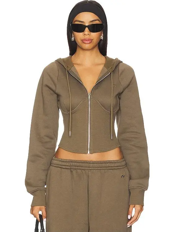 Miaou Sadie Cropped Zip-up Hoodie - Olive