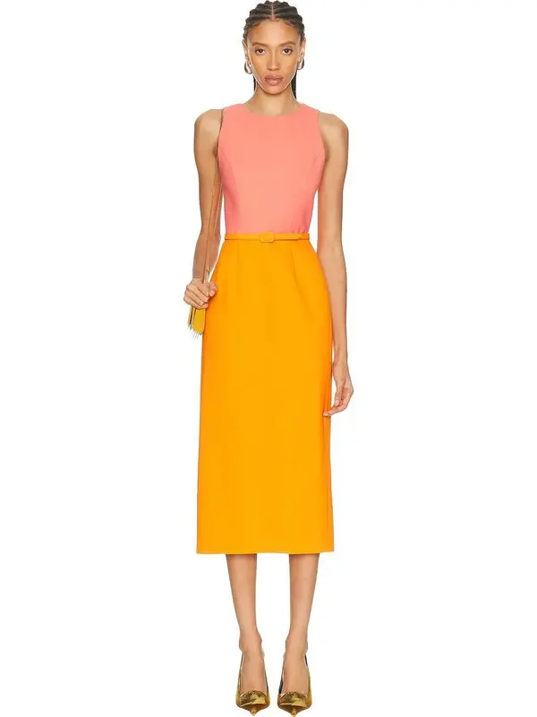 Carolina Herrera Sleeveless Crewneck Midi Dress - Tiger Lily Multi