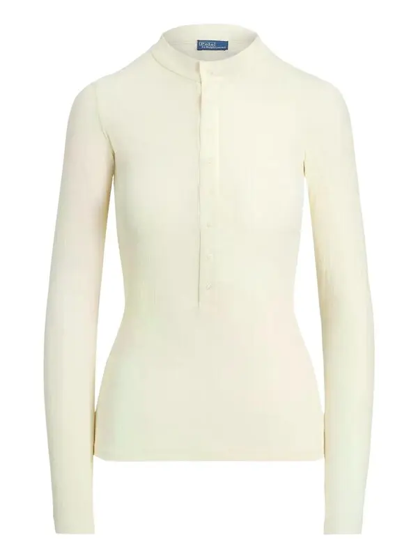 Polo Ralph Lauren Button-down Ribbed Top - Neutrals