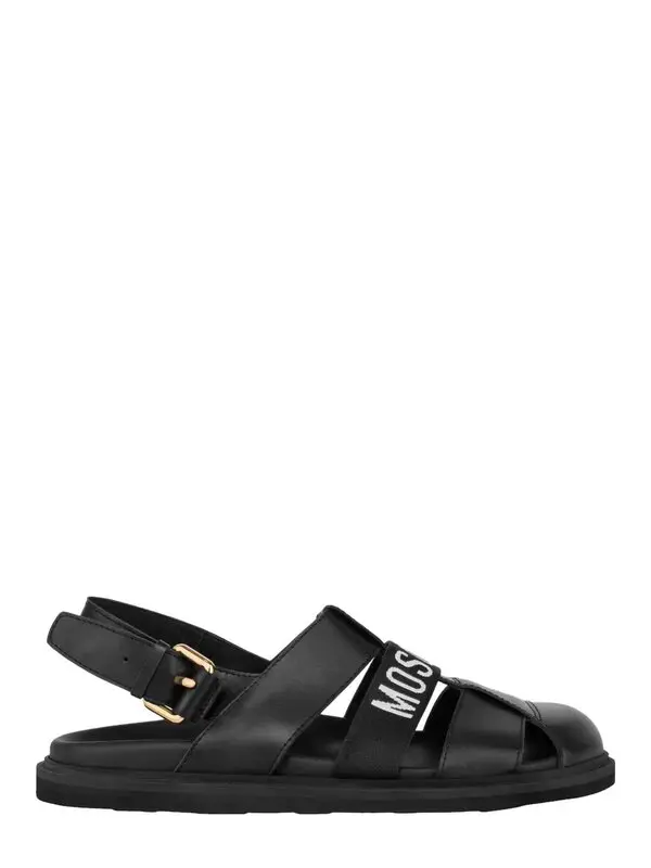Moschino Leather Sandals With Logo Detail - Black