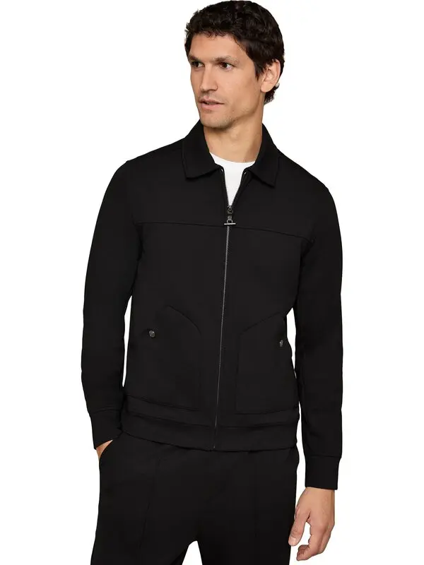 REISS Newland Premium Interlock Zip-through Overshirt - Black
