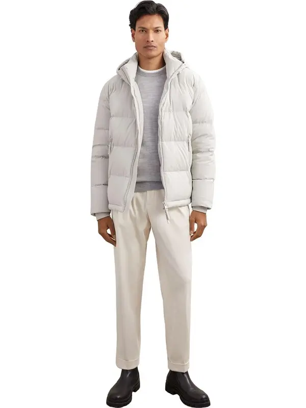 REISS Reggie Quilted Zip-through Puffer Jacket - Light Stone