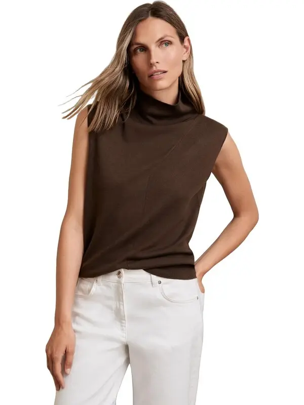 REISS Harper Wool Slouched Sleeveless Top - Chocolate