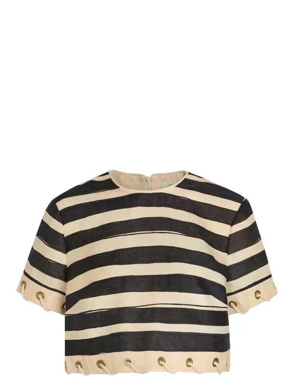 Zimmermann Striped Eyelet-detail Top - Black