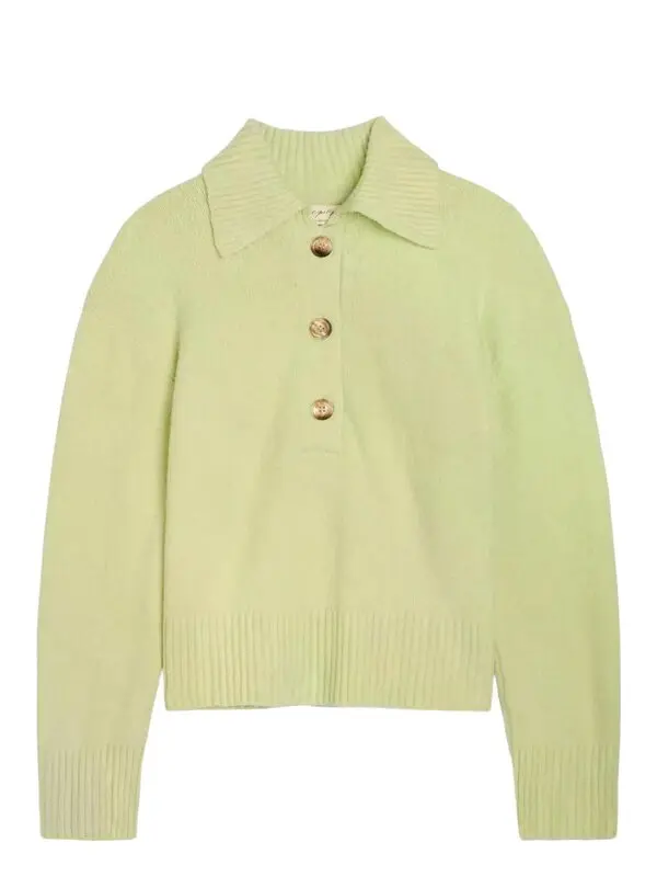 Free People Polo-collar Long-sleeve Sweater - Green