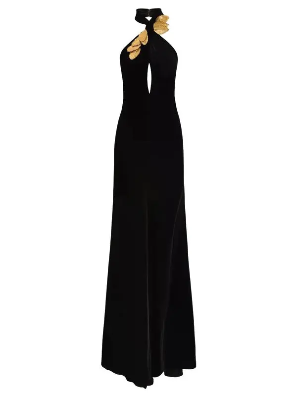 Oscar De La Renta Leaf-embellishment Velvet Gown - Black
