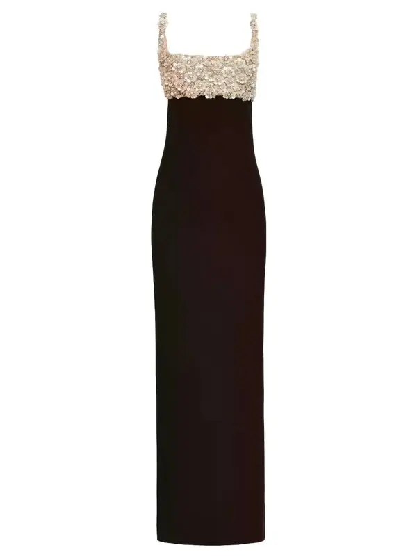 Oscar De La Renta Embroidered Sleeveless Gown - Black