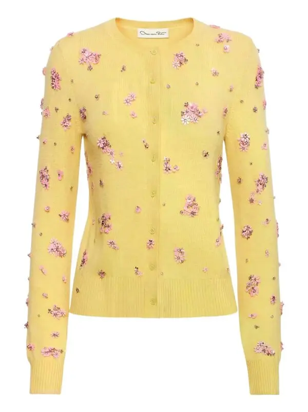 Oscar De La Renta Crystal-embellished Cardigan - Yellow