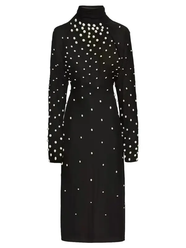 Oscar De La Renta Pearl-embellished Georgette Midi Dress - Black