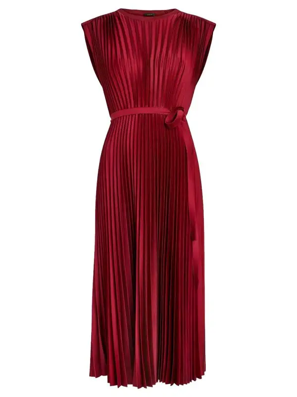JOSEPH Pleated Belt Midi Dress - Red