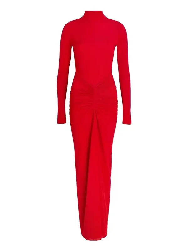 Ronny Kobo Scorpio Ruched Turtleneck Maxi Dress - Red