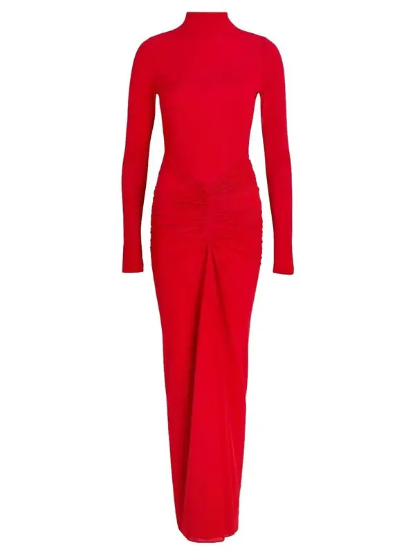 Ronny Kobo Scorpio Ruched Turtleneck Maxi Dress - Red