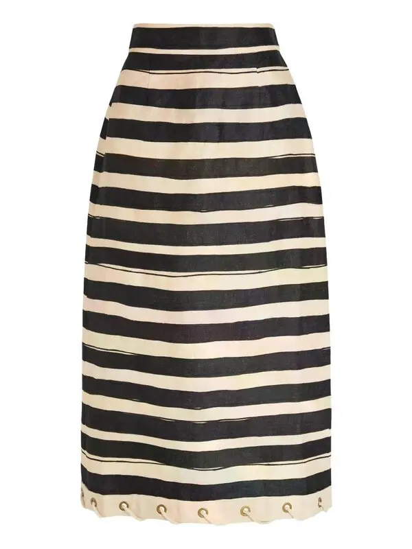 Zimmermann Rebellion Striped Midi Skirt - Black