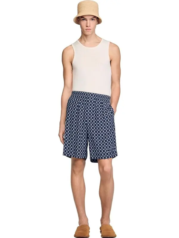 Sandro Chain Link Print Flowy Shorts - Navy Blue
