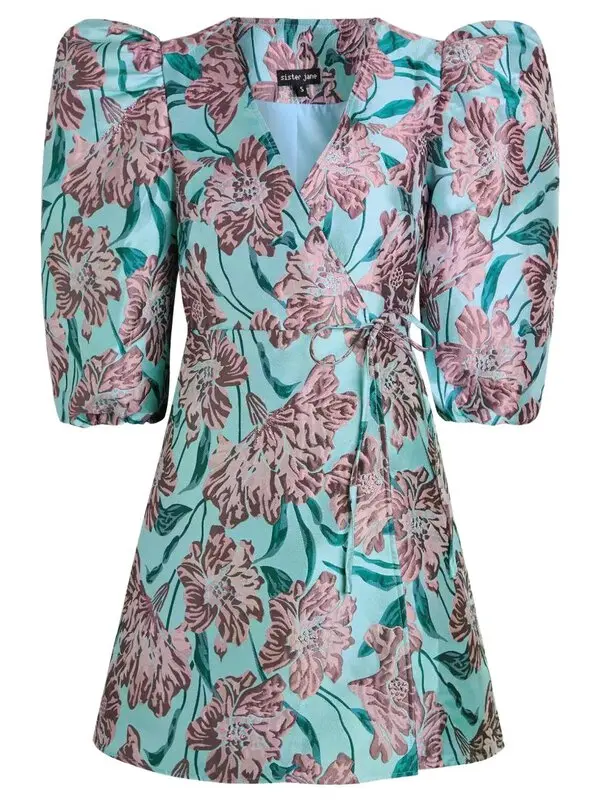 SISTER JANE Floral-print Wrap Dress - Blue