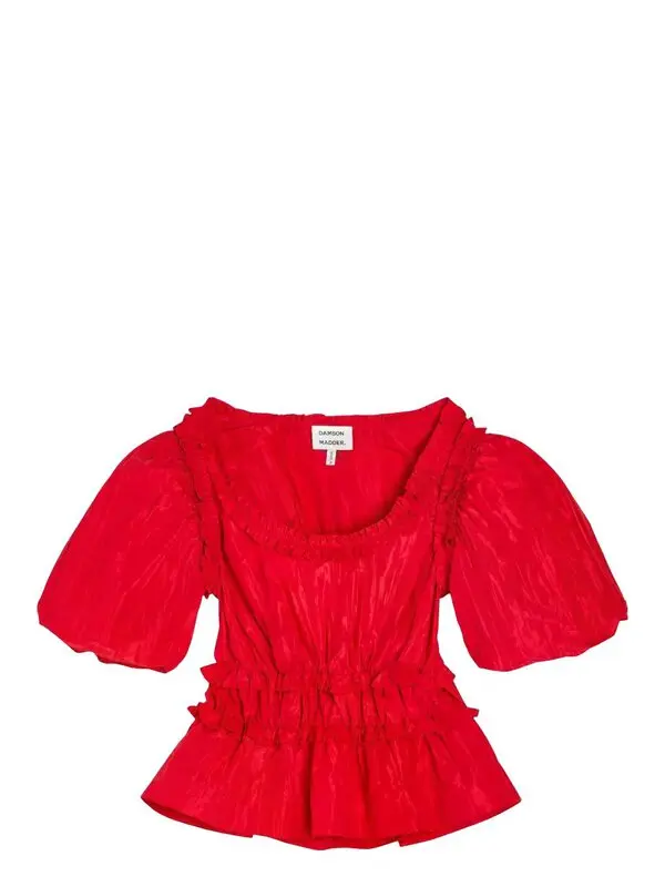 DAMSON MADDER Everly Ruffled Puff-sleeve Blouse - Red