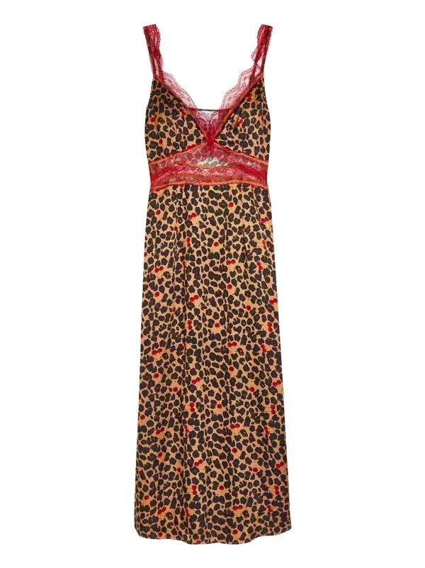 NEVER FULLY DRESSED Lace-trim Animal-print Dress - Brown