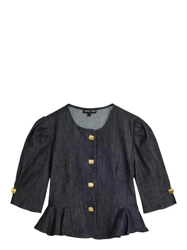 SISTER JANE Curio Peplum Buttoned Blouse - Black