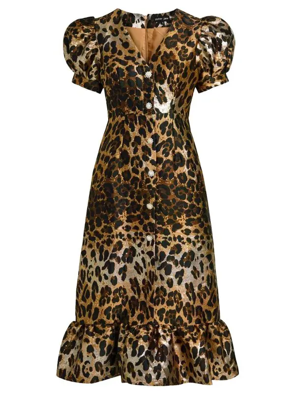 SISTER JANE Suite Leopard-jacquard Midi Dress - Brown