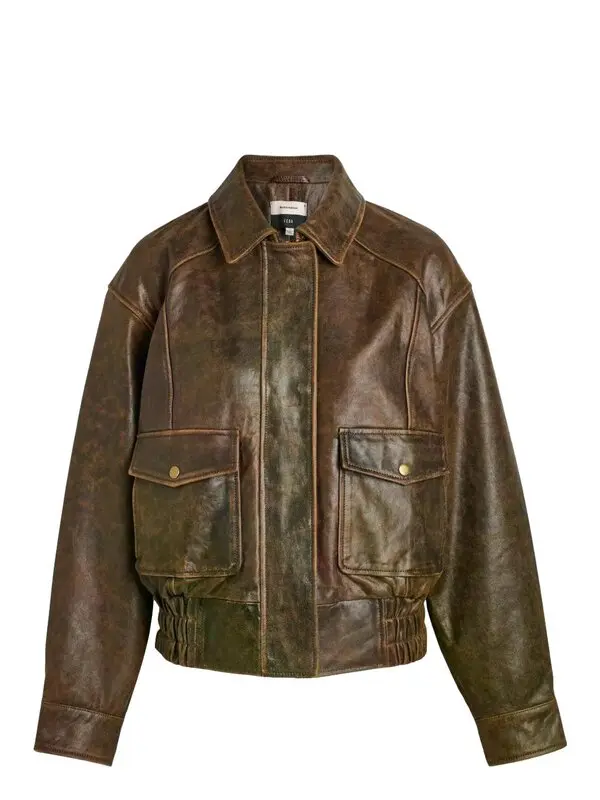 REFORMATION Daphne Leather Jacket - Brown