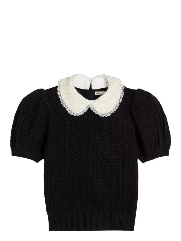 Alice + Olivia Embellished Puff-sleeve Blouse - Black