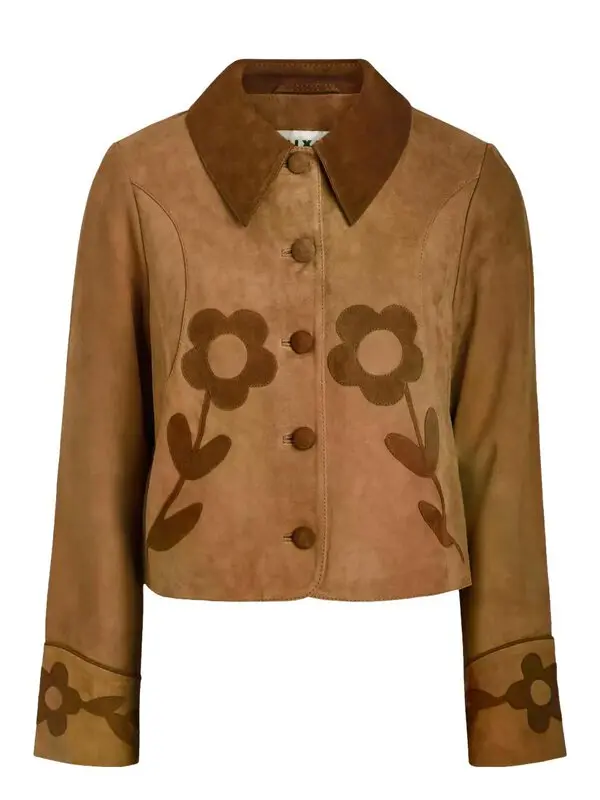 Rixo Floral Appliqué Suede Jacket - Brown