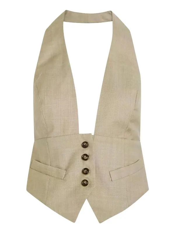 Ronny Kobo Buttoned Halter Top - Neutrals