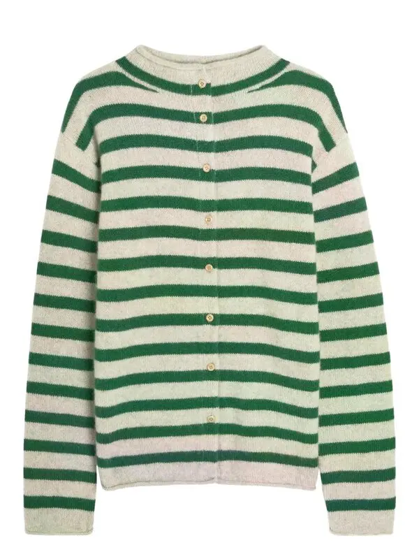 THE ELDER STATESMAN Cousteau Striped Cardigan - Green