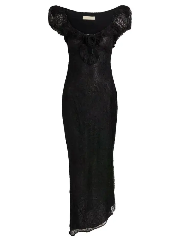 DE LA VALI Floral-lace Asymmetrical Dress - Black
