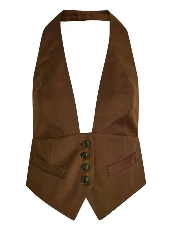 Ronny Kobo Alesis Button Halter-neck Vest - Brown