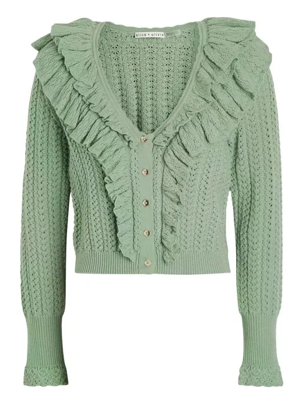 Alice + Olivia Eileen Ruffled Wool Cardigan - Green