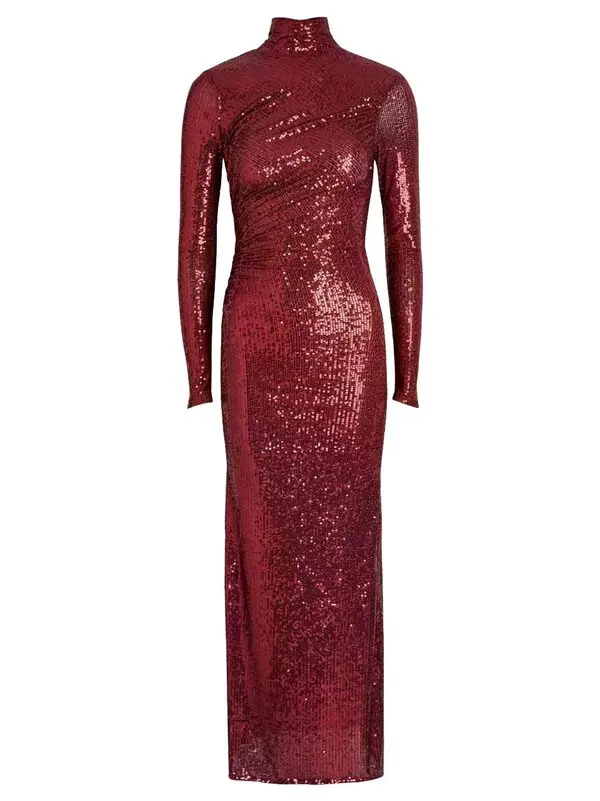 NEEDLE & THREAD Malia Sequin Turtleneck Midi Dress - Red