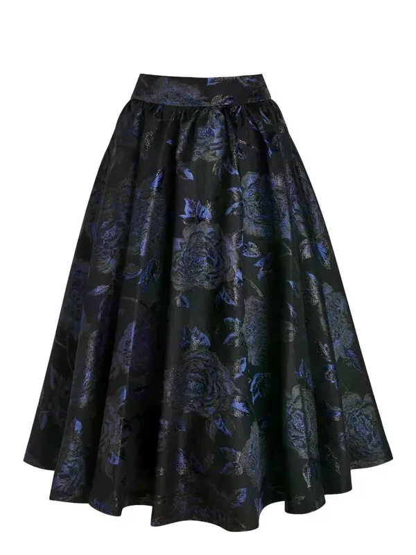 Alice + Olivia Floral-pattern Midi Skirt - Black