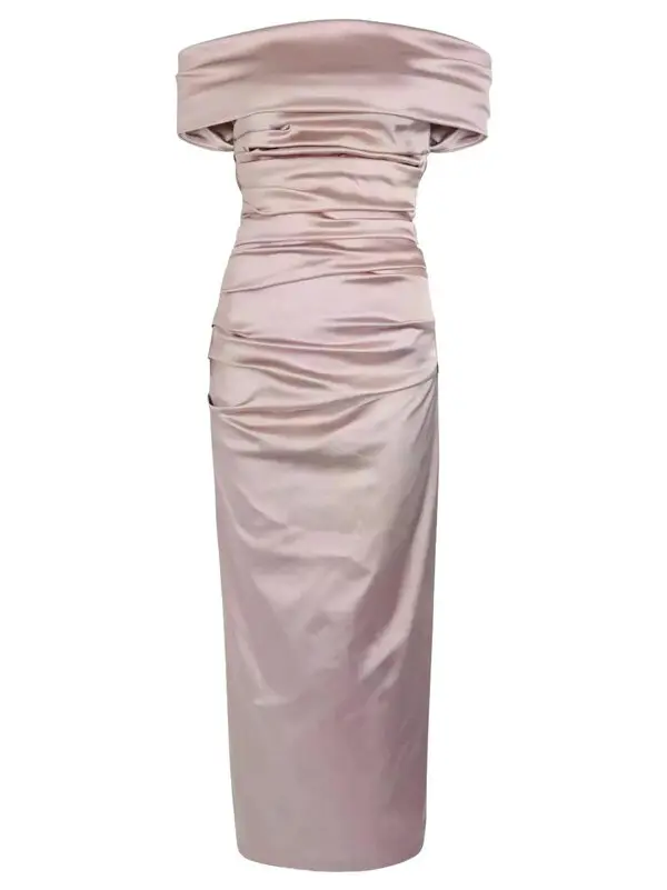 Talbot Runhof Off-shoulder Ruched Midi Dress - Pink