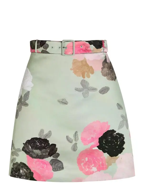 Bernadette Floral-print Belted Skirt - Green