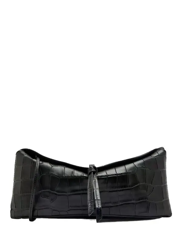 Staud Eve Crocodile-effect Leather Clutch - Black