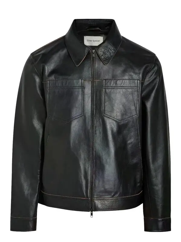Oliver Spencer Norton Leather Zip-up Jacket - Black