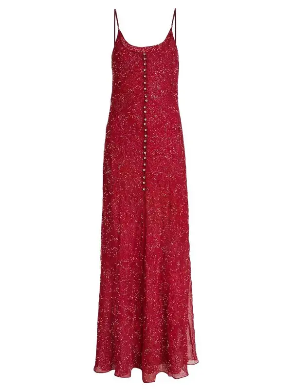 Rabanne Button-embellished Slip Gown - Red