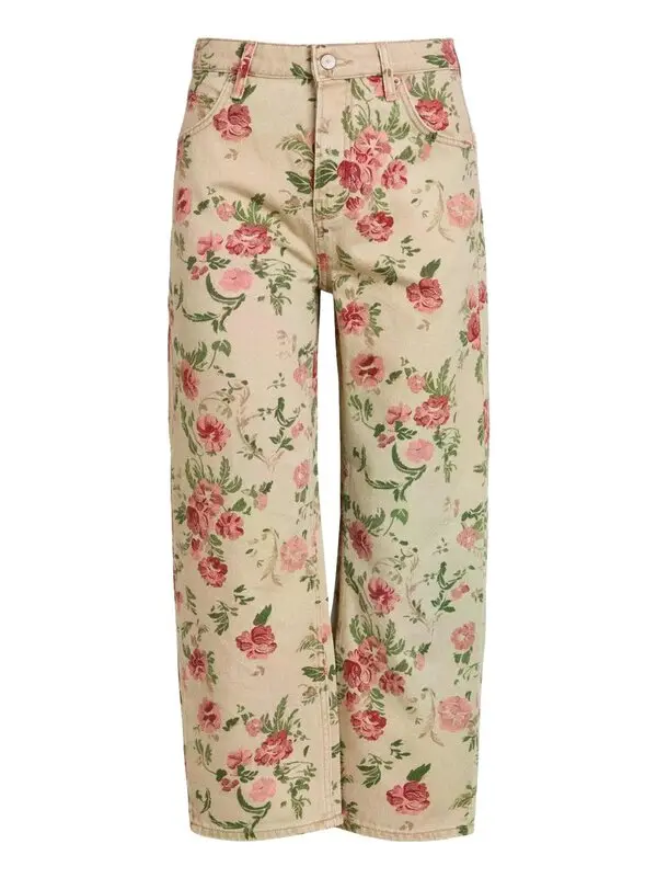 Free People Floral Print Jeans - Neutrals
