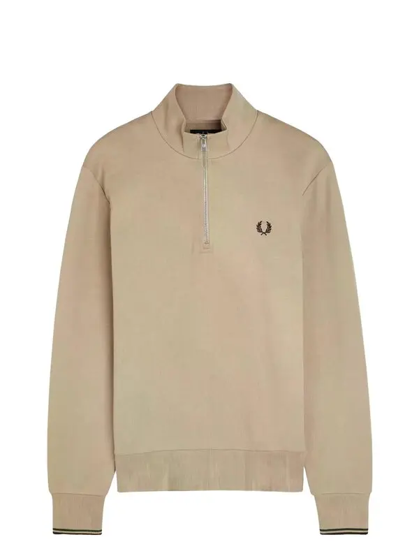 Fred Perry Zip-neck Laurel Wreath Sweatshirt - Neutrals