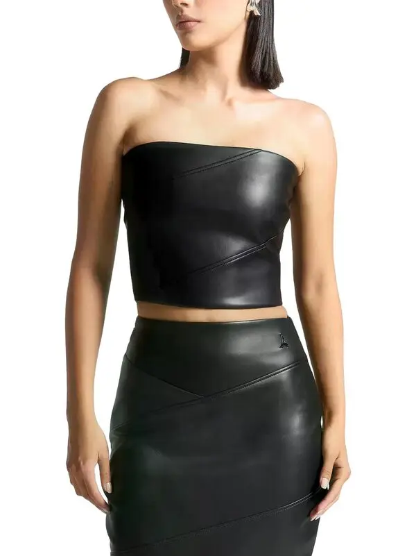 Manière De Voir Faux-leather Bandeau Corset Top - Black