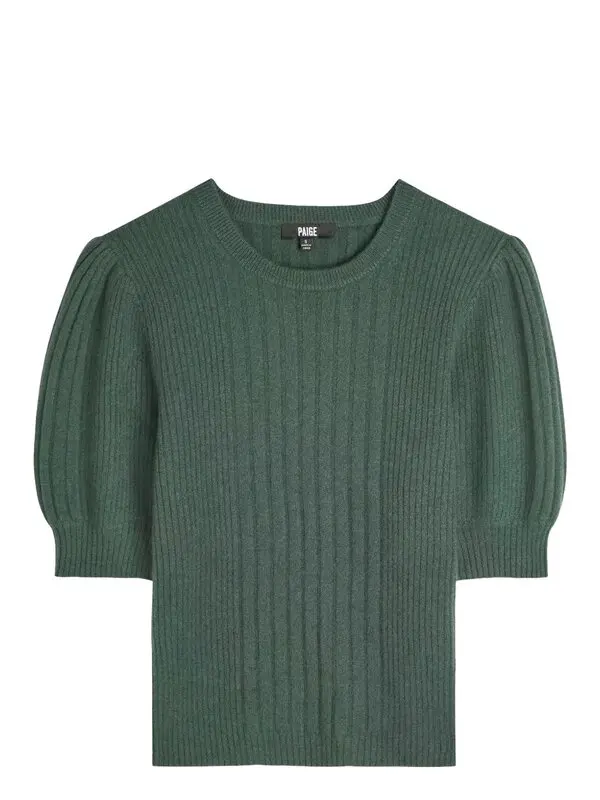 Paige Kato Ribbed Puff-sleeve Top - Green
